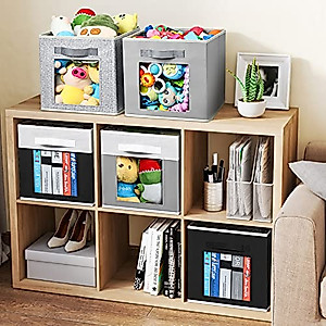 Homsorout Storage Cubes, Storage Bins with Lids and Window, Foldable Closet Storage Baskets with Handle for Clothes, Books, Home, Office, Set of 6, Grey