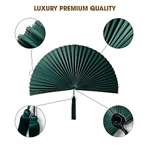 KOLWOVEN Rustic Fan - Bedroom Wall Decor Above Bed -Giant Bamboo Fan - Over Bed Wall Decor- Beautiful Wall Art for Apartment, Room, Home Decoration (Extra Large 47''x24'', Dark Teal)