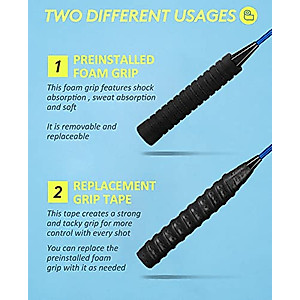 HIRALIY Badminton Rackets Set of 4 for Outdoor Backyards Games, Including 4 Rackets, 12 Nylon Shuttlecocks, 4 Replacement Grip Tapes (Blue)