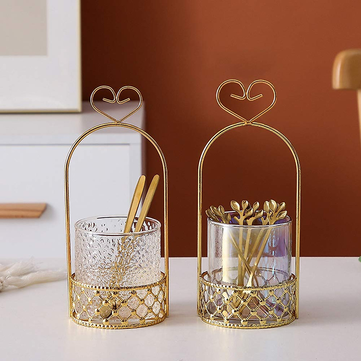 Kelendle Metal Cutlery Storage Organizer Caddy Bin Utensil Pen Pencil Holder Organizer Makeup Brush Box Flower Basket Container Cabinet Pantry Serving for Forks Knives Spoons(Decorative Pattern)
