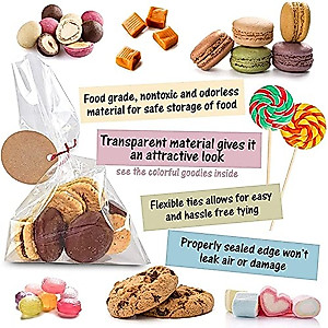XLSFPY 100PCS Clear Cellophane Bags, 5x7 Small Treat Bags with Ties, Cake Pop Bags, Candy Bags, Goodie Bags, Rice Crispy Treat Bags, Clear Bags for Favors Birthday Party (5'' x 7'')