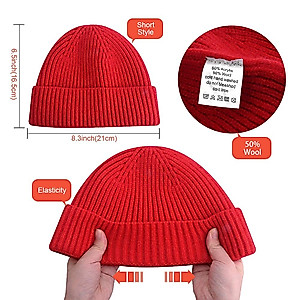 vidsel Short Fisherman Beanie for Men Women, Swag Wool Knit Cuff Trawler Skullcap,Winter Warm Hats Black