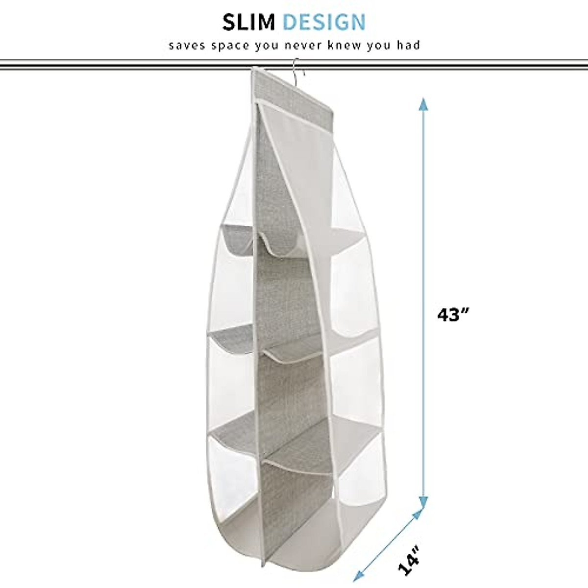 Hanging Purse Organizer - 8 Pockets Closet Mesh Handbag Organizers for Handbag Bag - Foldable Collection Storage Holder Space Saving Organizers, Great for Wardrobe Closet Bedroom (Grey, 43"L x 14"W)