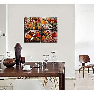 HOMEOART Herbs and Spices Kitchen Decor Pictures Dining Room Food Poster Prints Wall Decor 12"x16"x4 Panels