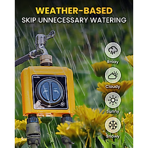 RAINPOINT Sprinkler Timer WiFi Water Timer with Brass Inlet,2 Outlets Smart Hose Timer,Automatic Irrigation System Controller, 2.4Ghz WiFi & Voice Control, Irrigation by Weather/Quantity/Soil Moisture