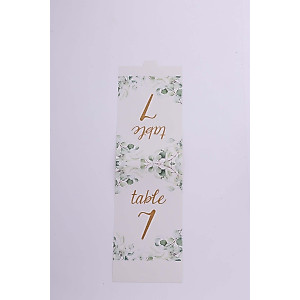 Efavormart 25 Pack White Green Double Sided Paper Wedding Table Numbers with Eucalyptus Leaves and Gold Foil Numbers Print, 7" Free Standing Table Sign Cards 1-25