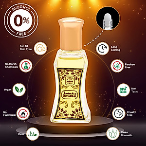 Naseem Mufaddal Perfume Oil Rollerball Alcohol Free with composition of Ylang Ylang Leather Musk Long Lasting Arabian Fragrance Oil for Men 0.81 Fl Oz