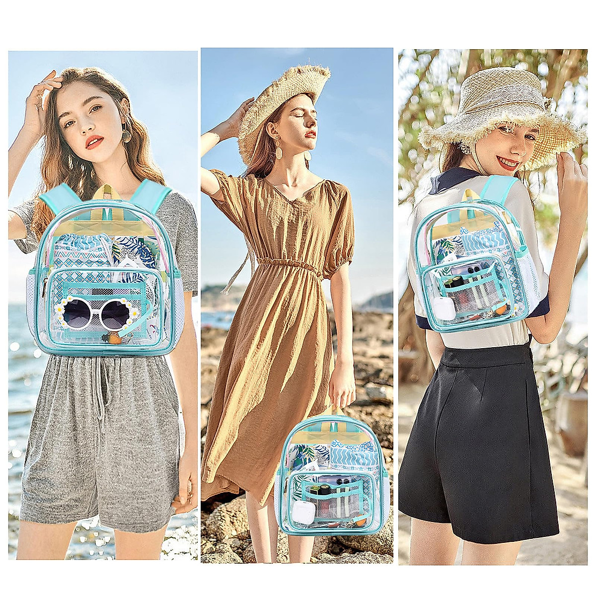 BYXEPA Clear Mini Backpack Stadium Approved Heavy Duty TPU See Through Transparent Backpacks Bookbags with Reinforced Strap for Girls Women Concerts and Sporting Event, Work, School, Security- 12*12*6in Lavender