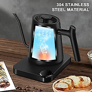 Electric Kettle With Display,1200W Gooseneck Water Heater Electric for Coffee & Tea,30oz Pour Over Coffee Kettle with Ultra Fast,100% Stainless, Auto Shutoff Boil-Dry Protection,0.9L, Black