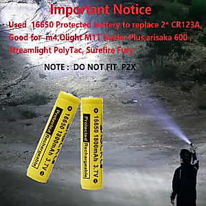 funkawa (2- Pack) Shockli 16650 1800mAh Rechargeable 3.7V Batteries[ Replacement for 2 x CR123 ] - Protected Battery