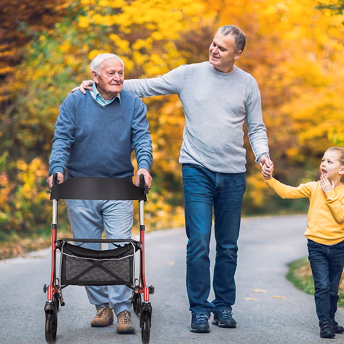 Rollator Walkers for Seniors- Rollator Walker with Seat 8" Wheels- Easy Folding Senior Walker with Padded Backrest- Lightweight Mobility Walking Aid for Adult Elderly, Aluminum Frame, Red