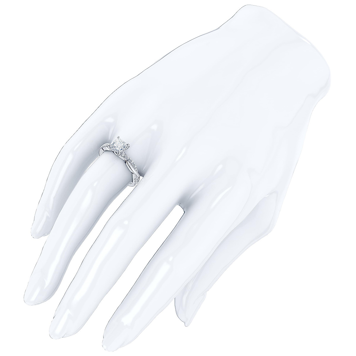 10k White Gold 4-Prong Petite Twisted Vine 1CT Princess Cut Genuine Moissanite Engagement Ring Promise Bridal Ring (6)