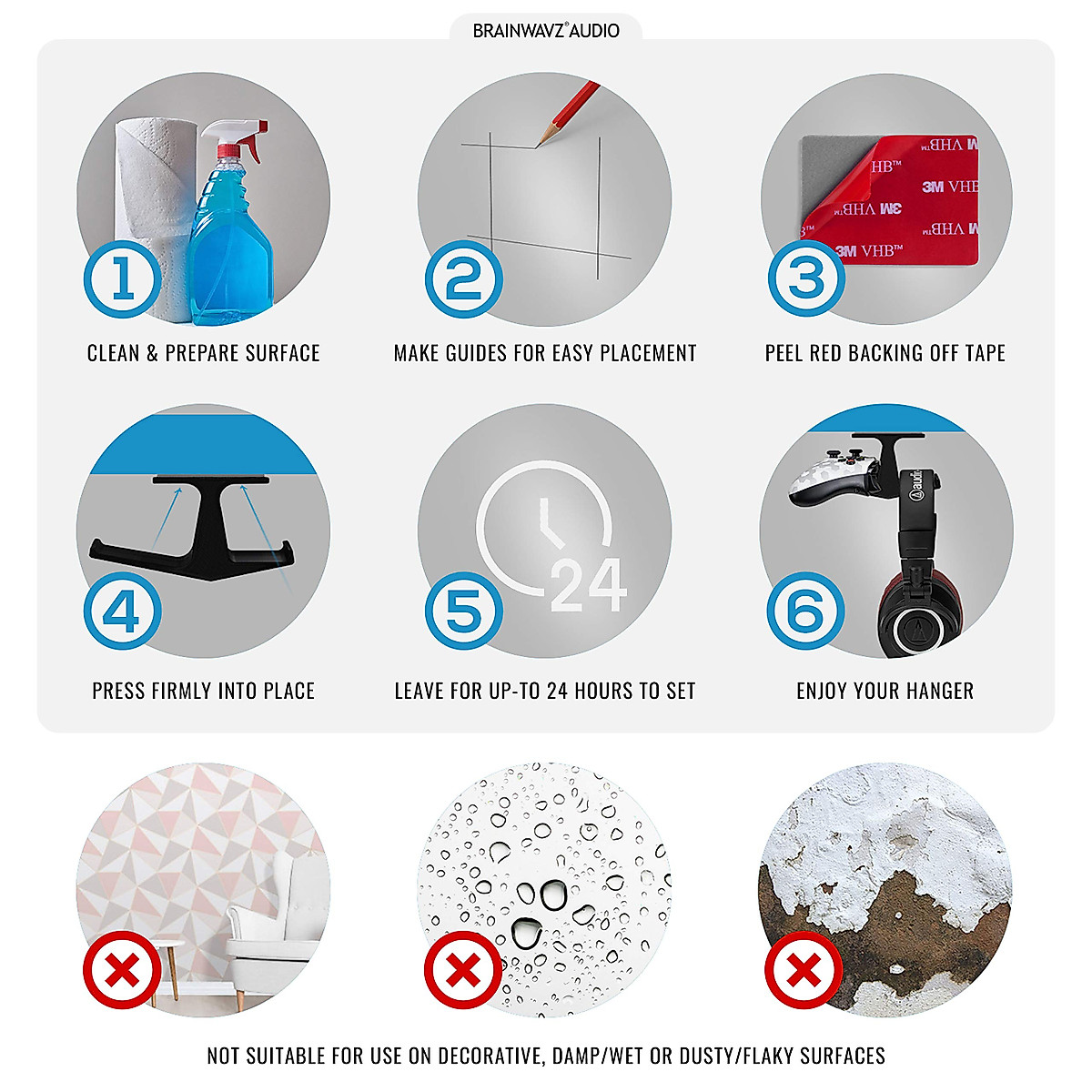 BRAINWAVZ The Gorgon - Under Desk Game Controller & Headphone Holder for XBOX, PS4, PS5, Series One, Steelseries, PC & Most Gamepads & Headsets, Screwless Hanger Stand, Black