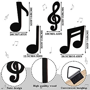 5 Pcs Wooden Music Wall Decor Black Treble Clef Wooden Wall Decor Music Notes Wall Art Room Decor Wood Musical Notes Wall Hanging Music Wall Sign Music Notes Party Decorations for Studio Home Bedroom