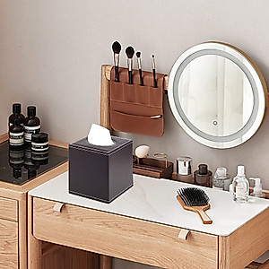 RHCSZ Stylish PU Leather Tissue Box Holder, Square Napkin Holder Pumping Paper Case Dispenser, Facial Tissue Holder with Magnetic Bottom for Home Office (Brown)