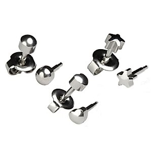 Ear Piercing Earrings Silver 3 Pairs of 4mm 16ga Thick Post Stainless Steel Shapes Studs Hypoallergenic