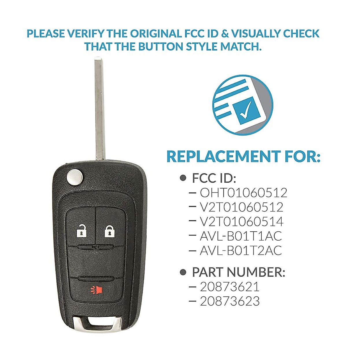 Keyless2Go Replacement for Keyless Remote 3 Button Flip Car Key Fob for OHT01060512 (2 Pack)