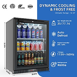 JAECOOL Back Bar Cooler Commercial Counter Height Refrigerator with Glass Door, 3.6 cu ft Beverage Cooler Undercounter Refrigerator, Commercial Display Fridge, Auto-defrost,Eco-friendly Compressor,ETL