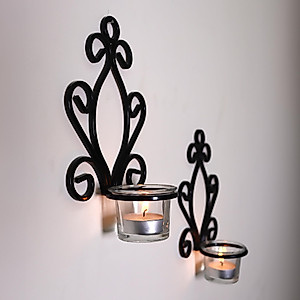 Hosley Iron Angel Wall Sconce Set - 7.68" Tea Light Candle Holders Pair of Decorative Iron Sconces for Home Decor Angel Wing Design Set of 2