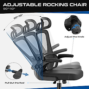 Laziiey Home Office Desk Chairs Ergonomic Chair with Lumbar Support Flip Up Arms Mesh Computer Chair with Comfortable Wide Seat Adjustable Headrest (Black)