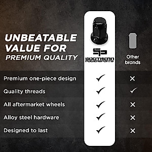 Southern Powersports Tapered Lug Nuts, 16-Piece Black Lug Nut Set, Replacement Wheel Nuts for Polaris, Can Am, Honda, Yamaha, Kawasaki and Suzuki, M10 X 1.25 Thread Pitch, 14mm Hex Head, Alloy Steel