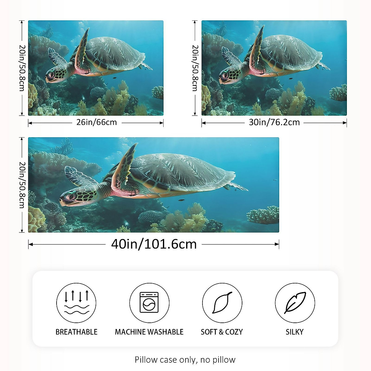 KEEPREAL Sea Turtle Satin Pillowcase for Hair and Skin Silk Pillowcase - Satin Pillow Covers with Envelope Closure, Queen Size(20x30 inches)