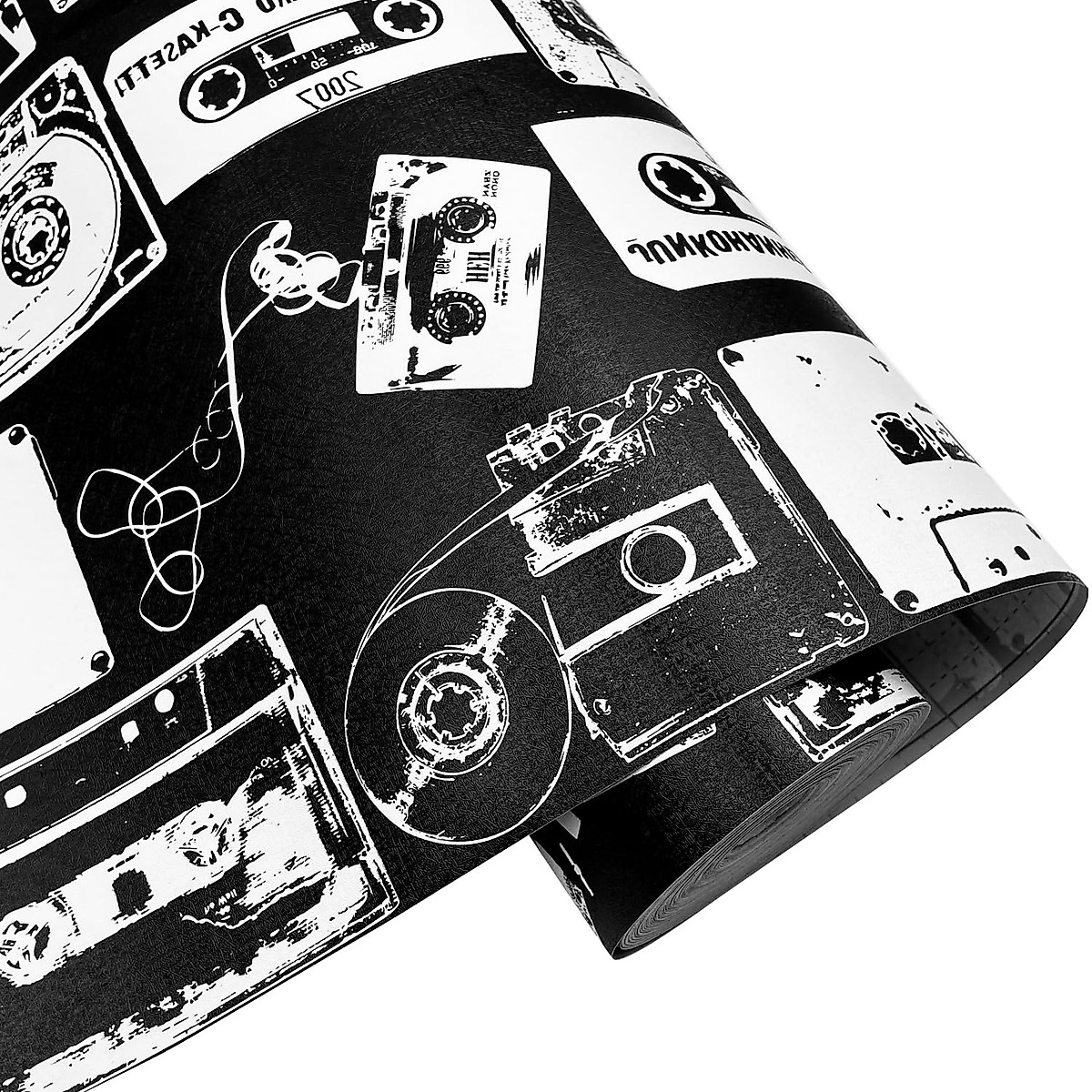 Yifely Black White Drawer Covering Paper Retro Cassette Shelf Liner Countertop Door Sticker 17.7inch by 9.8 Feet