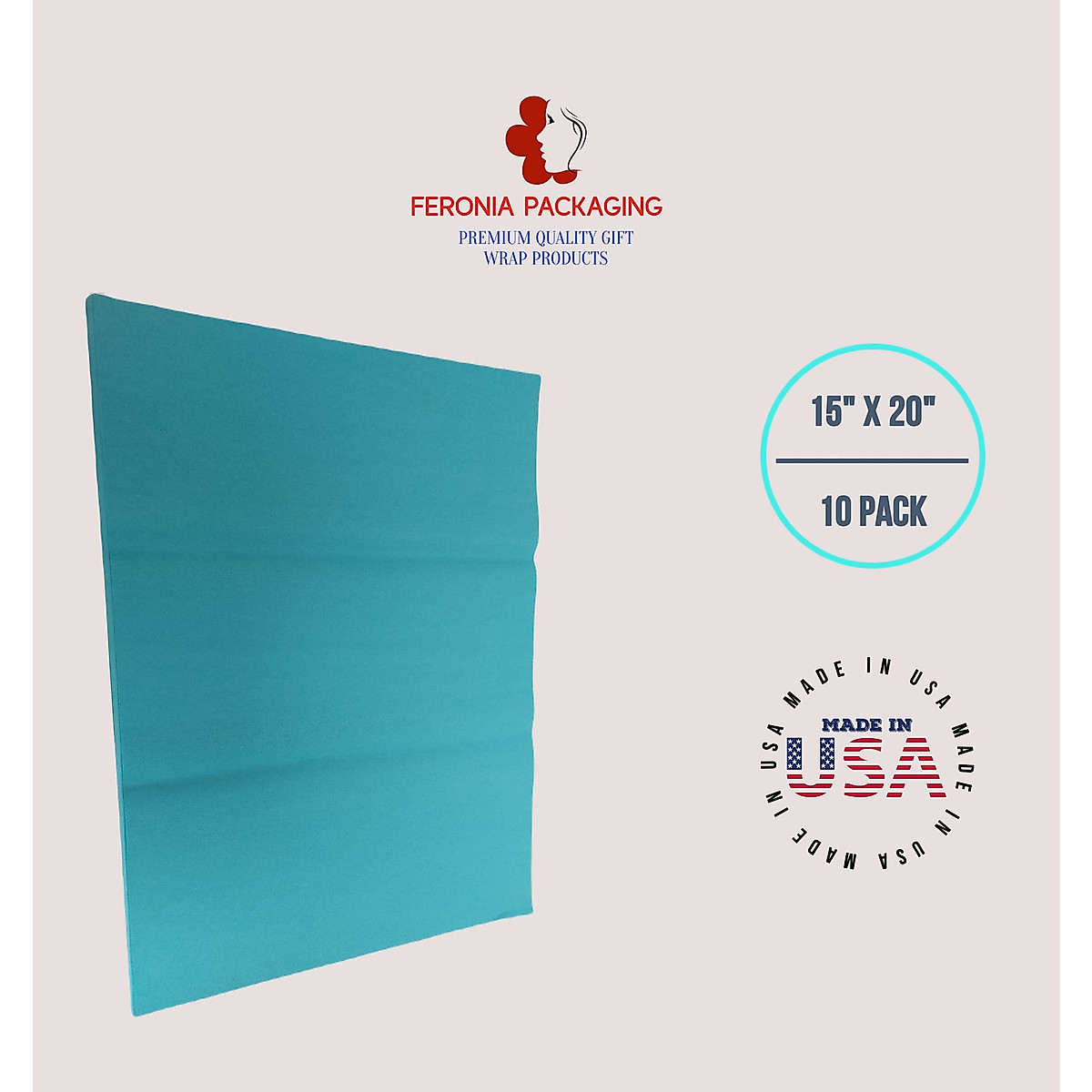 Feronia packaging Caribbean Teal Tissue Paper Squares, Bulk 10 Sheets, Premium Gift Wrap and Art Supplies for Birthdays, Holidays, or Presents, Large 15 Inch x 20 Inch Made in USA