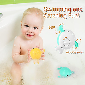 KINDIARY Bath Toys, Magnetic Fishing Games with Wind-up Swimming Whales, Water Table Pool Fun Time Bathtub Tub Toy for Toddlers Baby Kids Infant Girls Boys Age 1 2 3 4 5 6 Years Old