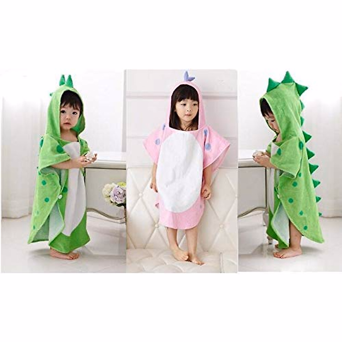 Maleroads Soft Cotton Baby Bath Towel Beach Towel Bathrobe for Kids 0-4 Years (Green Dinosaur, 21.545inch)