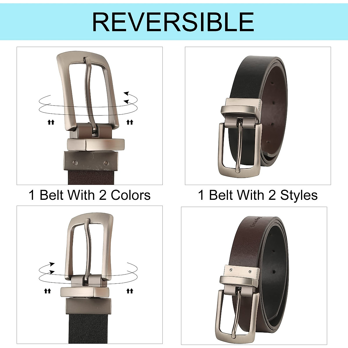 Ssumday Womens Girl Female Ladies Reversible Faux Leather Black Coffee Belts for Jeans Pants with Vintage Silver Buckle and Plus Size(MFZKBC-L)