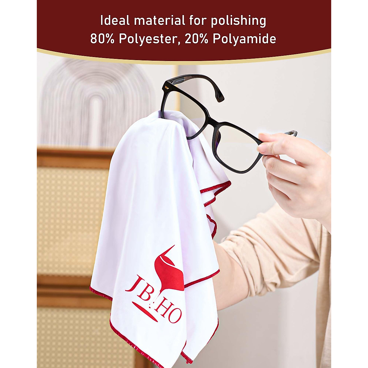 JBHO Polishing Cloth, Wine Glasses Polishing Cloths and Hand Blown Italian Style Crystal White or Red Wine Glasses