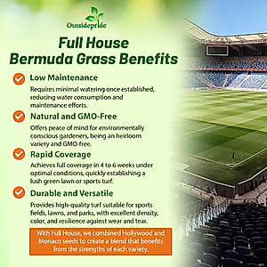 Outsidepride Full House Bermuda Grass Seed Mix - 2 lbs. Premium Warm Season Turf Blend of Traffic & Drought-Tolerant Monaco & Hollywood Bermuda Grass Seeds for Lawn, Golf Courses & Fairways