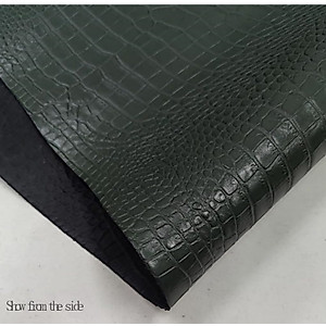 Aibote Genuine Cow Hide Leather Sheets Dark Green Crocodile Print Cowhide Rug Skins DIY Crafts Material(5 Square Feet，Irregular Shape)