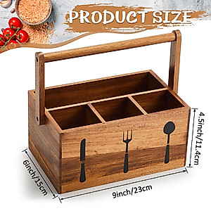Geetery Acacia Utensil Caddy Silverware Caddy with Handle Wooden Multipurpose Countertop Flatware Napkin Caddy Utensil Organizer Caddy for Party Picnic Kitchen Trip, 9.1 x 5.9 x 4.5 in (Wood Color)