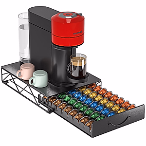 HFHOME Coffee Pod Holder Compatible with 50 VertuoLine, Coffee Capsules Drawer for 40 K Cup, Metal Pod Storage Drawer Organizer for Vertuo Capsules for Home Office Counter