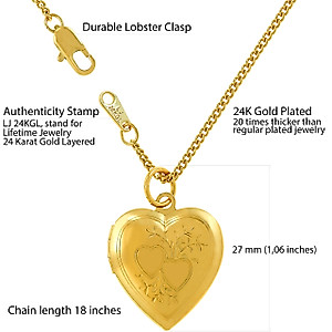LIFETIME JEWELRY Photo Locket for Women and Girls [ Two Hearts ] - 20X More Real 24k Gold Plating Than Other Heart Locket Necklaces That Hold Pictures (Yellow Gold Pendant with 18" Chain)