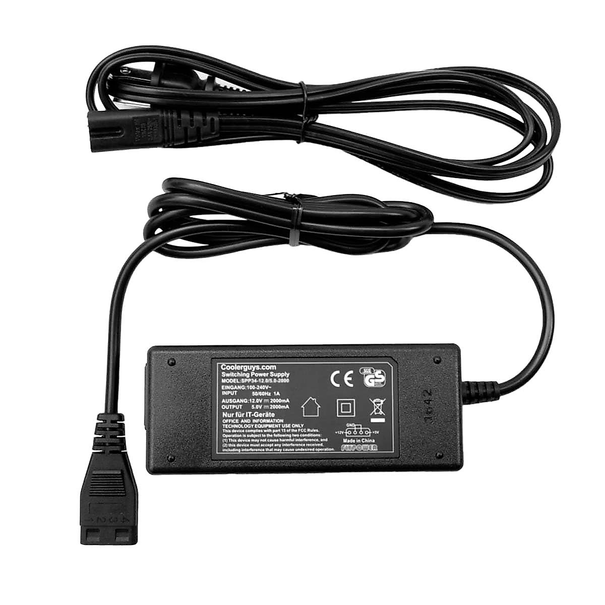 Coolerguys 100-240v AC to 12 & 5v DC 4pin Molex 2A Power Adapter (2A, Without On/Off Switch)
