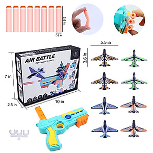 FFHAOYHAO Airplane Toy Bubble Catapult Plane for Kids One-Click Ejection Foam Planes Blaster with 8 Glider Foam Planes, 8 Foam Darts, Outdoor Launcher Toys for 3 4 5 6 7 8 Years Old Boys