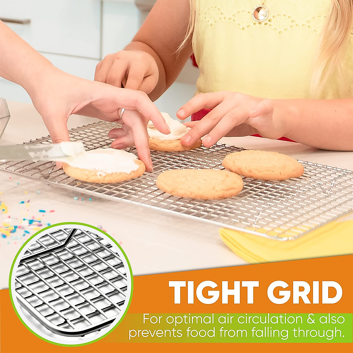 Oven Safe, Heavy Duty Stainless Steel Baking Rack & Cooling Rack, 10 x 15 inches Fits Jelly Roll Pan