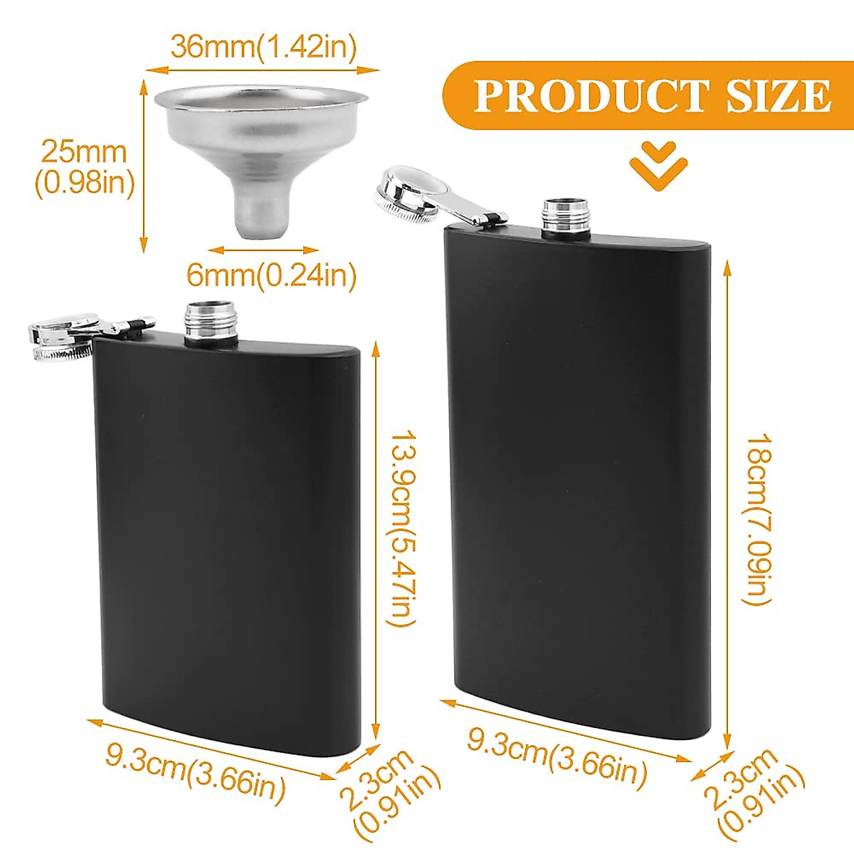 6pcs/set 8oz 12oz Party Camping Barbecue Stainless Steel Hip Flask With Funnel,Stainless Steel Shot Cup,for Men & Women(Black)