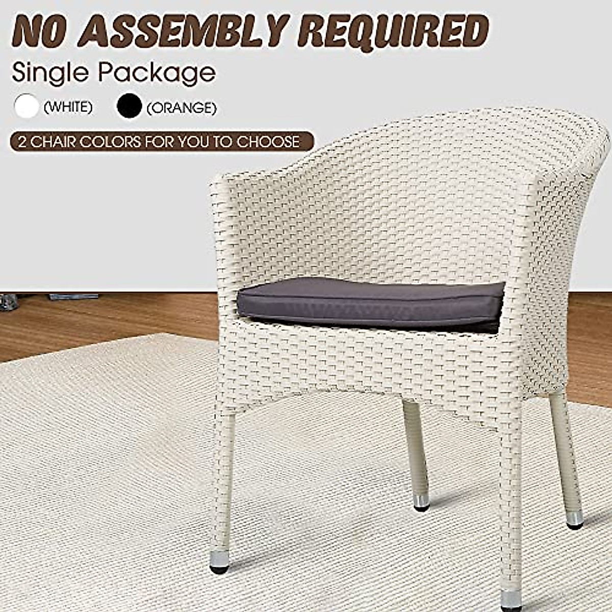 Koreyosh Outdoor Rattan Dining Chair Wicker Patio Arm Chair with Soft Cushion,Steel Frame Front Porch Furniture for Garden, Balcony, Lawn and Indoors (White-1 Pack)