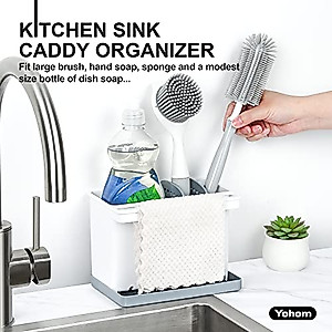 YOHOM Dish Brush Holder for Kitchen Sink Sponge Caddy Countertop Organizer Plastic Scrub Brush Holder with Dividers