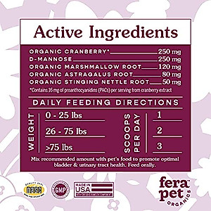 Fera Pets Bladder Support Dog and Cat Supplement – Kidney and Urinary Tract Health and Bladder Infection Prevention Supplements - Helps with Incontinence and Immune Antioxidant Vitamin