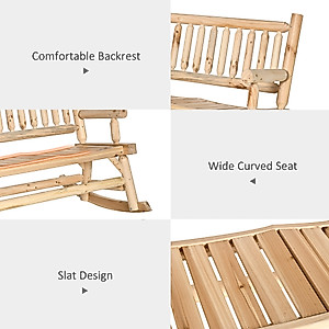 Outsunny 2-Person Wood Rocking Chair with Log Design, Heavy Duty Loveseat with Wide Curved Seats for Patio, Backyard, Garden, Natural