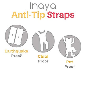 Inaya 12-Pack Heavy-Duty Anti-Tip Furniture Straps- Home Furniture Wall Anchors for Baby Proofing Dressers, Cabinets, Closets, Bookshelves and TVs - Child Safety Earthquake Secure Mount Anchors