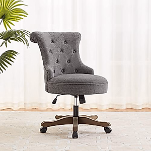 Batohom Home Office Chair Adjustable Height Swivel Chair with Wheels Linen Fabric Upholstered Computer Desk Chair with Wooden Legs Comfortable Armless Chair for Home Office Study Studio(Grey)