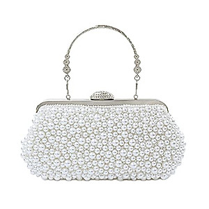 ERCULER Topfive Women's White Pearl Beaded Clutch Evening Handbags for Formal Bridal Wedding Clutch Purse Prom Cocktail Party