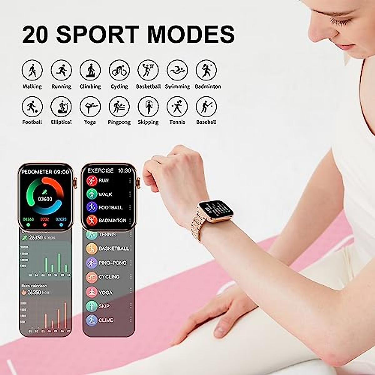JENYNG Smart Watch for Women(Call Receive/Dial) Fitness Tracker with Heart Rate Blood Oxygen Sleep Monitor, 1.81" Full Touch Screen, Fitness Watch with 20 Sports Modes for iPhone Android Phones