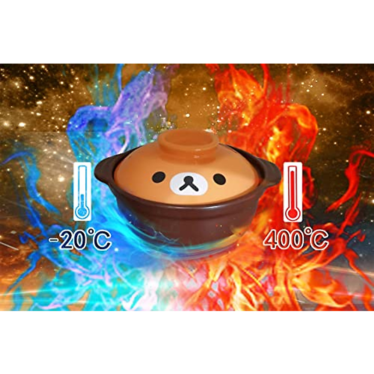 Korean Premium Cartoon Pattern Ceramic Brown Casserole Clay Pot with Lid,For Cooking Hot Pot Dolsot Bibimbap and Soup (9in,64oz)